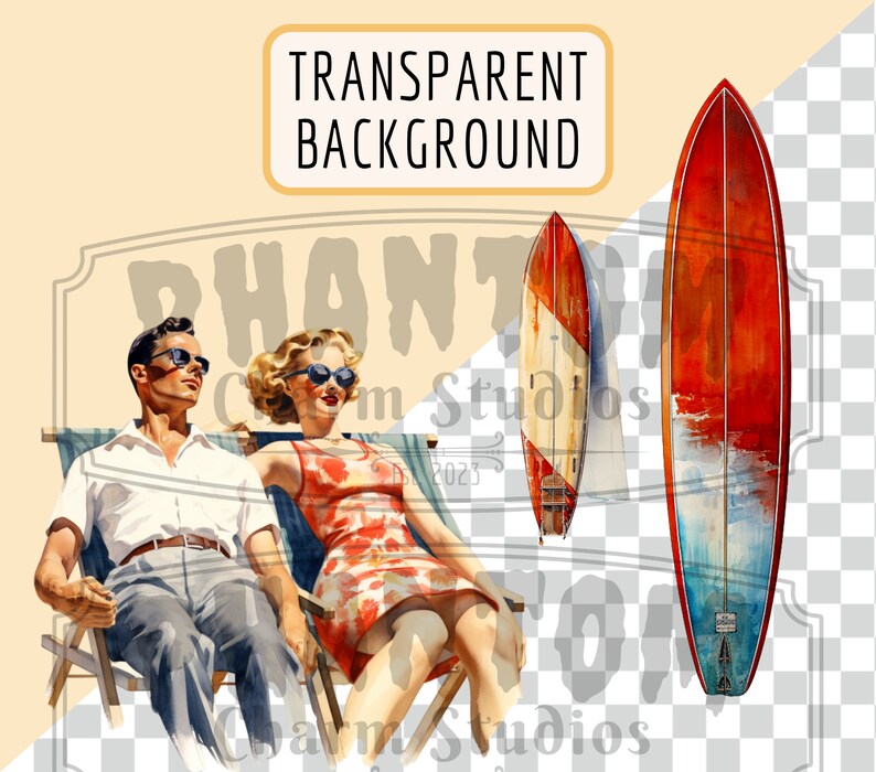 Vintage Beach Vacation Clipart Bundle I 1950s Retro Summer Vibes, Sea ...