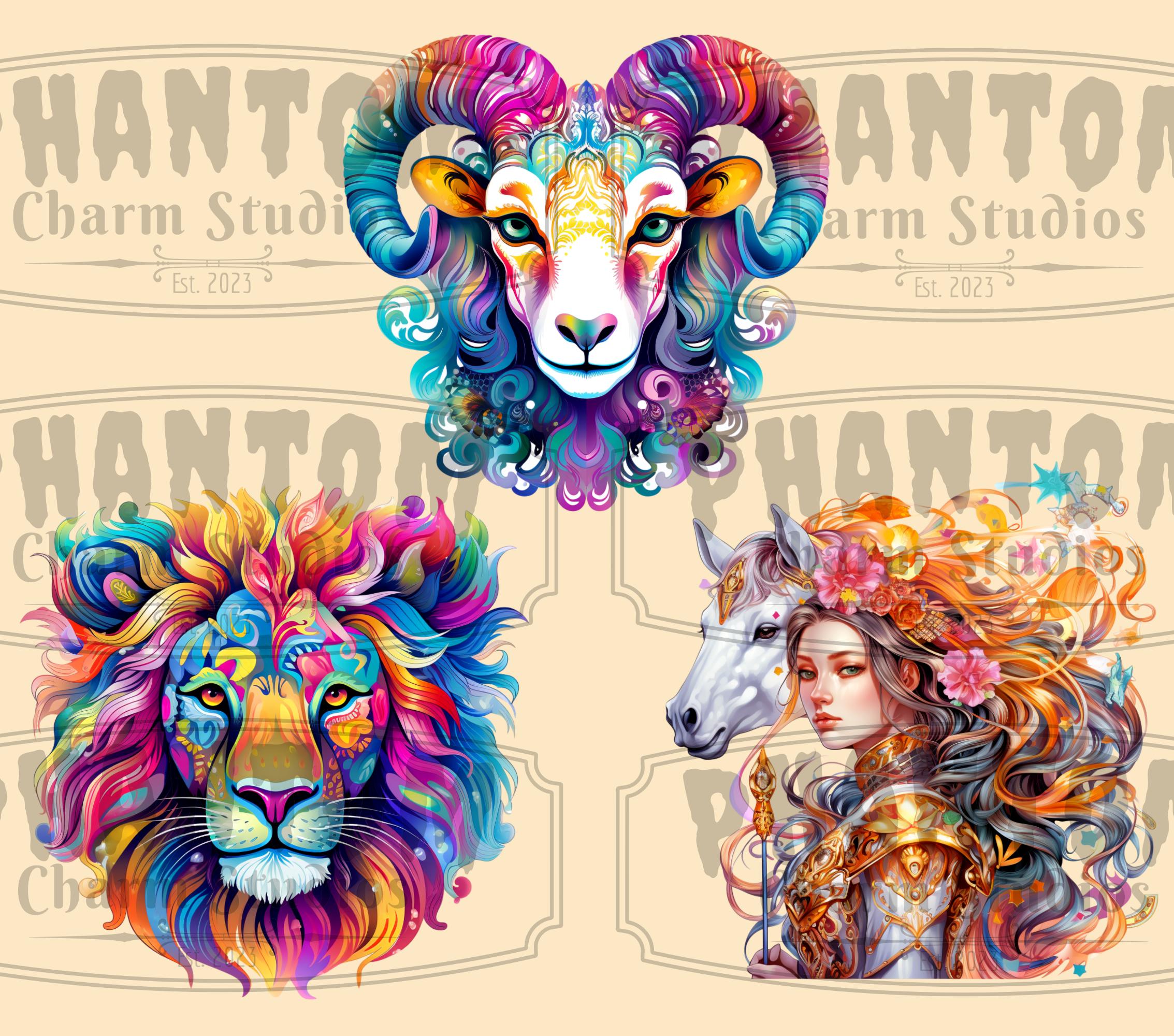 Zodiac Bundle Colorful Astrology Signs, Sun Moon Rising, Celestial ...