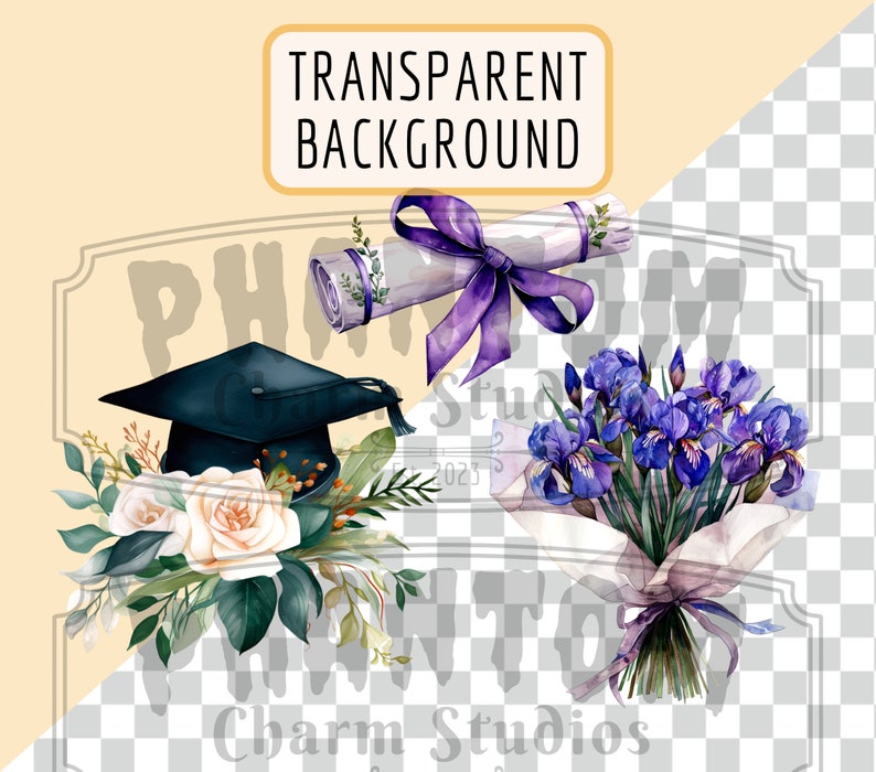 Watercolor Graduation Clipart Bundle I Green Purple, Grad, Diploma, Cap ...