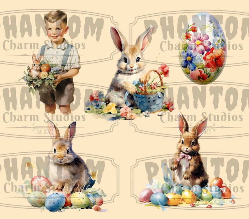 1950's Vintage Easter Clipart: Retro Spring, Bunny Rabbit, Egg Hunt ...