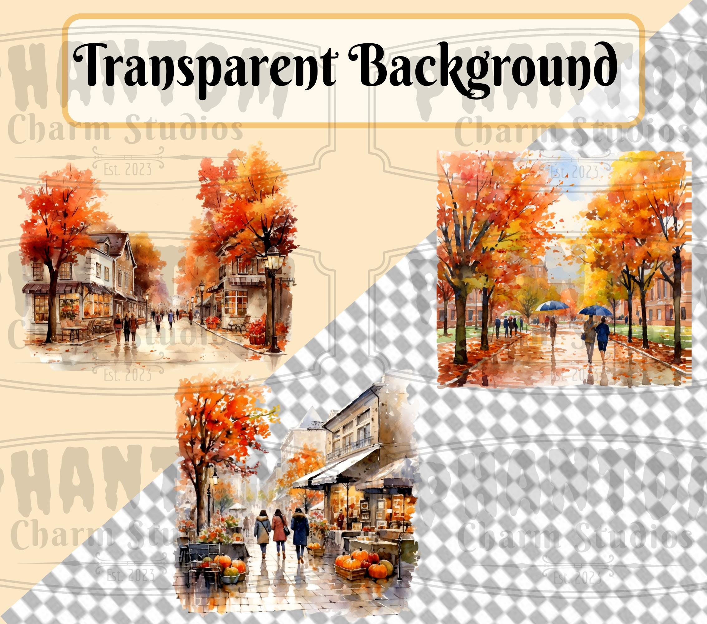 Autumn City Scenes Clipart Bundle I Watercolor, Landscapes, Fall ...