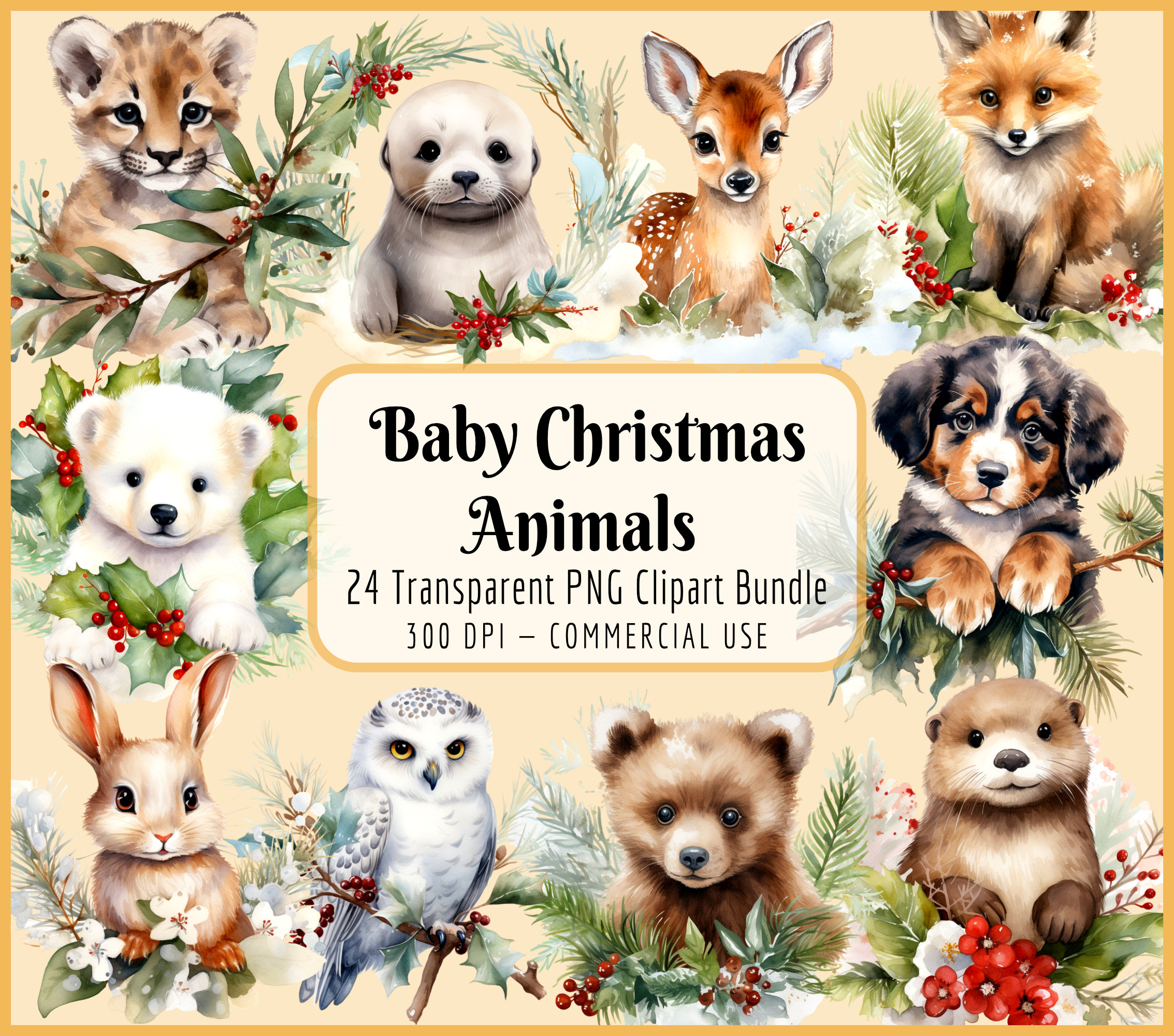 24 Baby Christmas Animals Clipart Bundle Woodland Animals Christmas ...