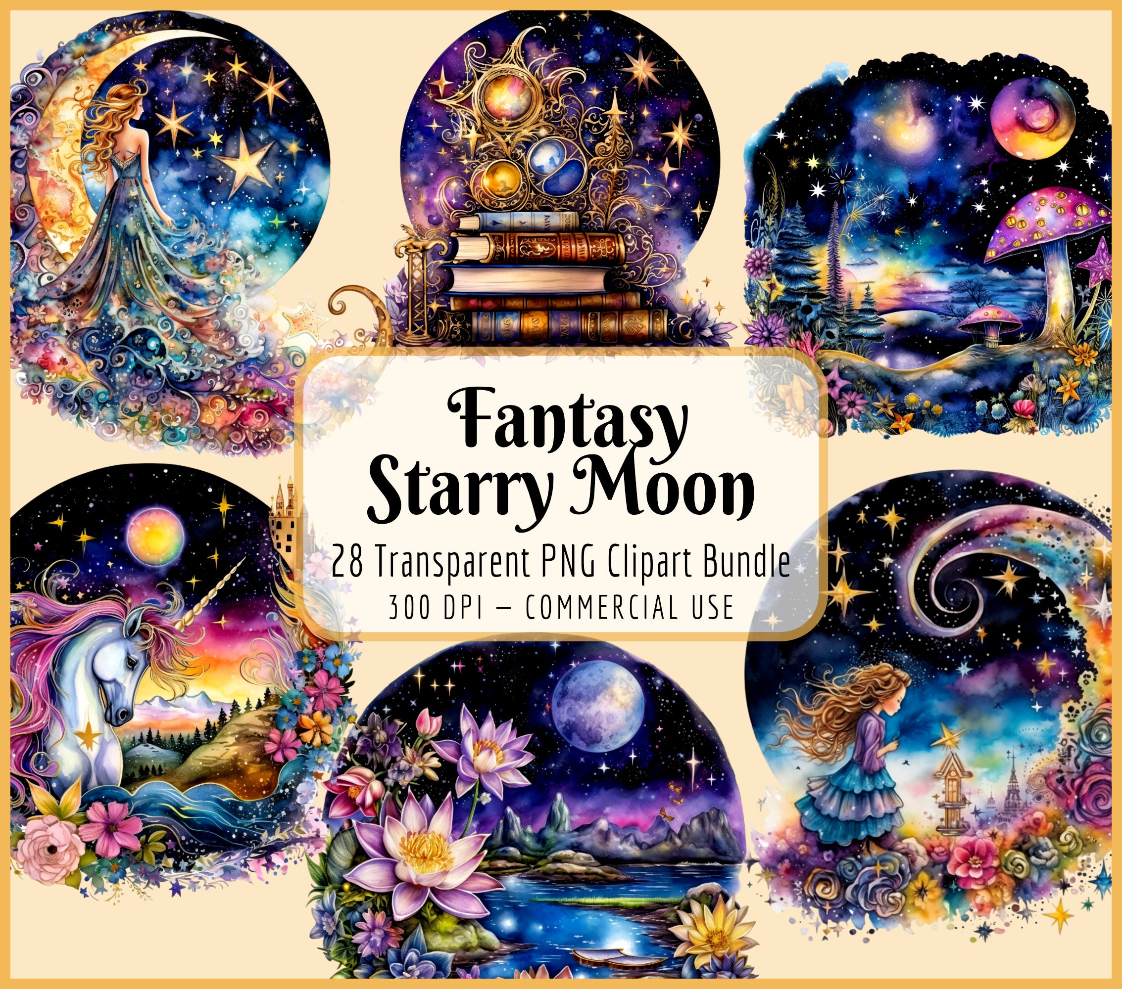 Cute Fantasy Clipart Bundle Pack Watercolor Mermaids, Magic Fairy ...