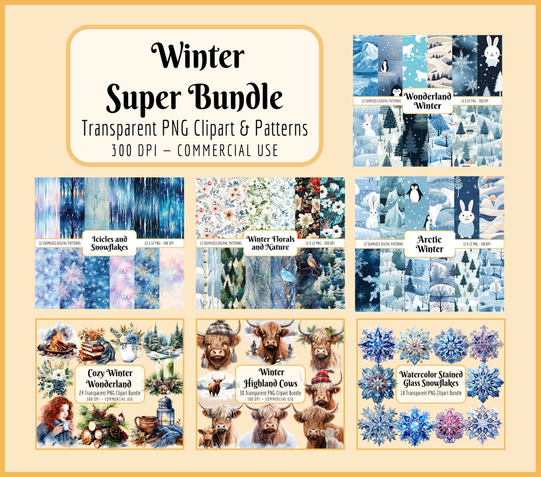 Winter Super Bundle Clipart Digital Paper Seamless Patterns - Etsy