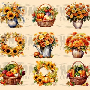 Cozy Autumn Clipart Bundle Fall Graphics, Sunflowers, Pumpkins ...