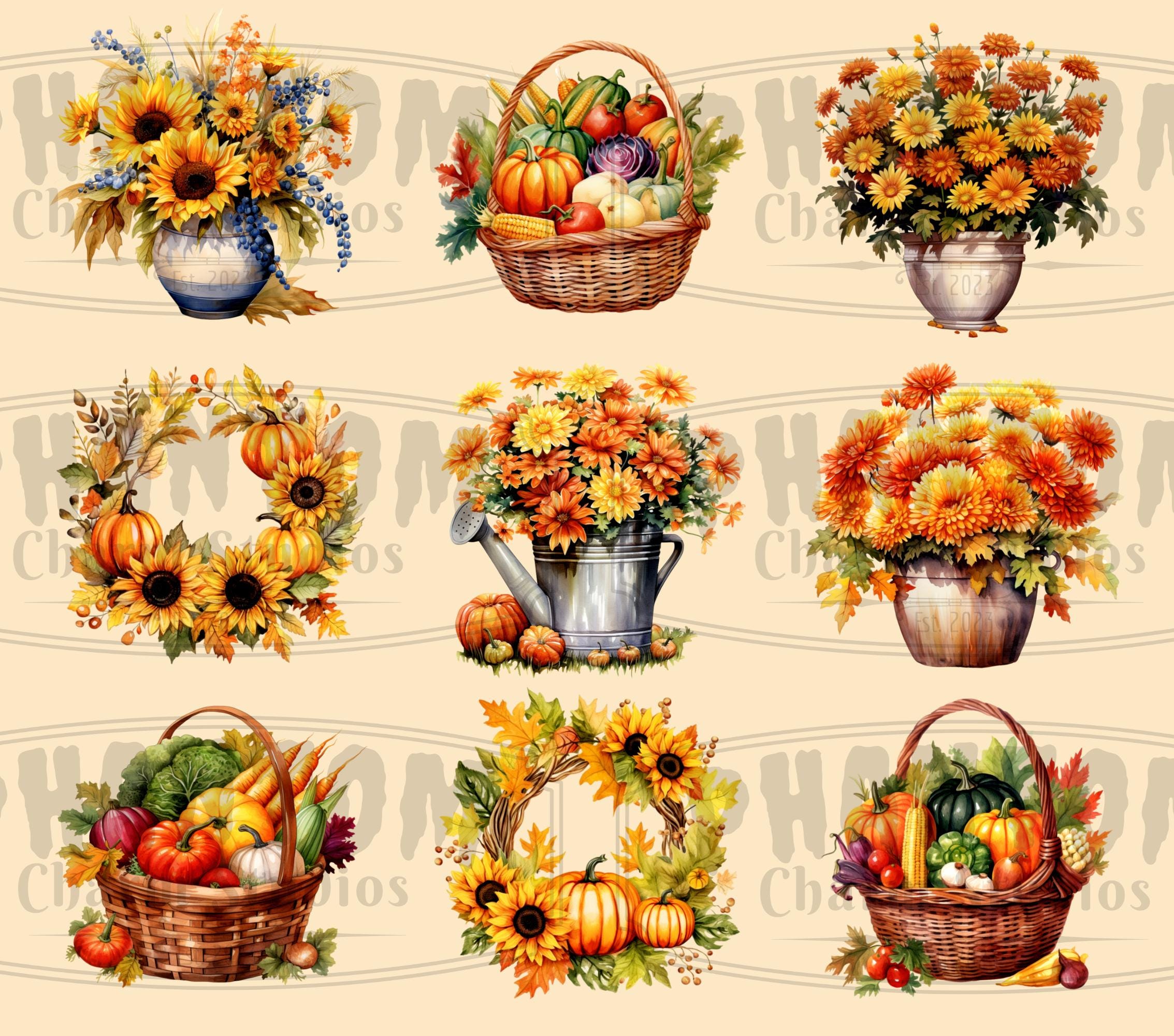 Cozy Autumn Clipart Bundle Fall Graphics, Sunflowers, Pumpkins ...
