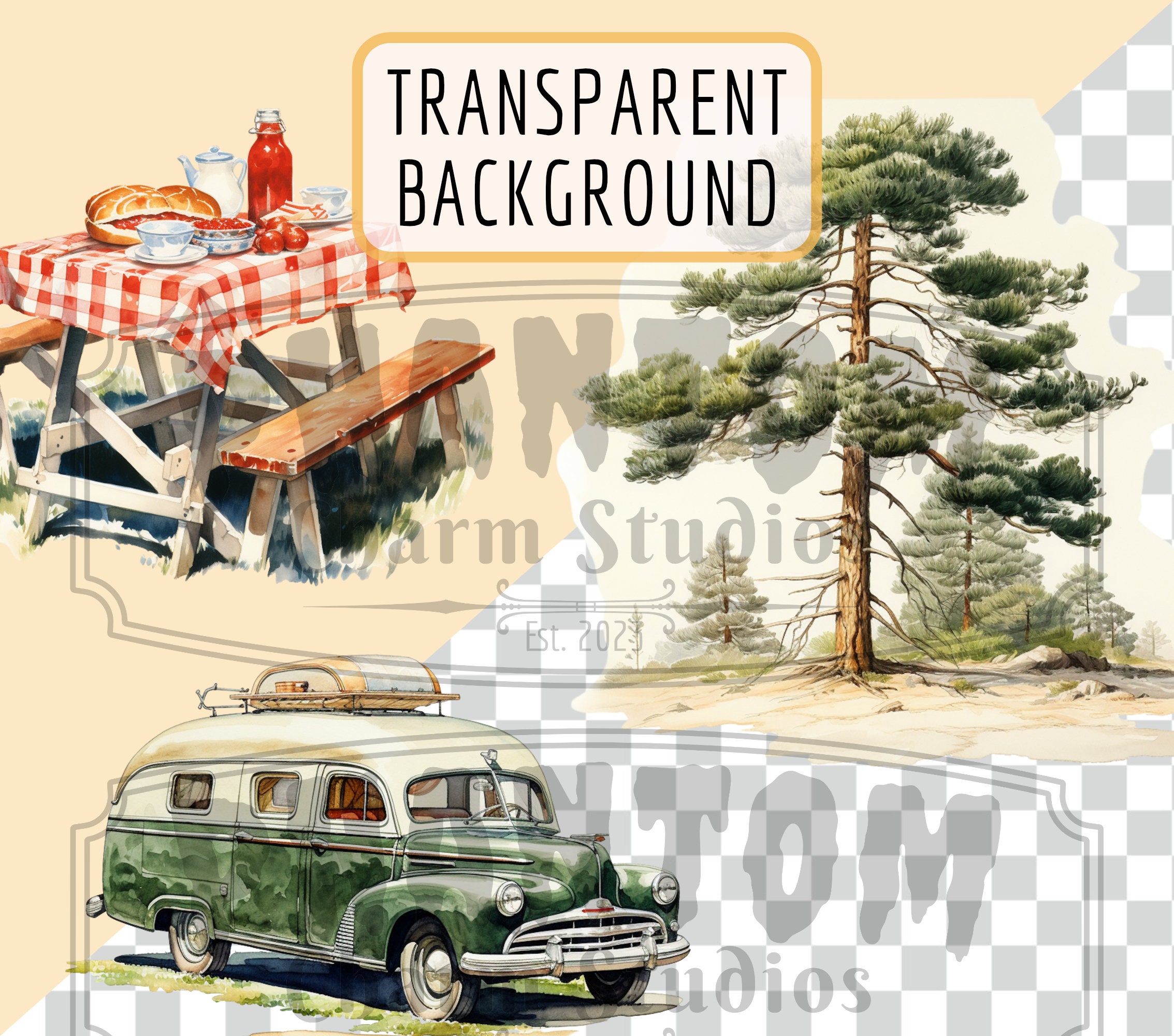Vintage Camping Vacation Clipart Bundle I Camping Design PNG Camp Life ...