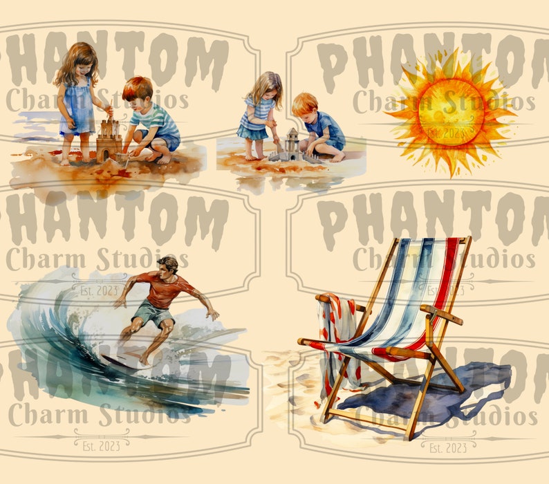Vintage Beach Vacation Clipart Bundle I 1950s Retro Summer Vibes, Sea ...