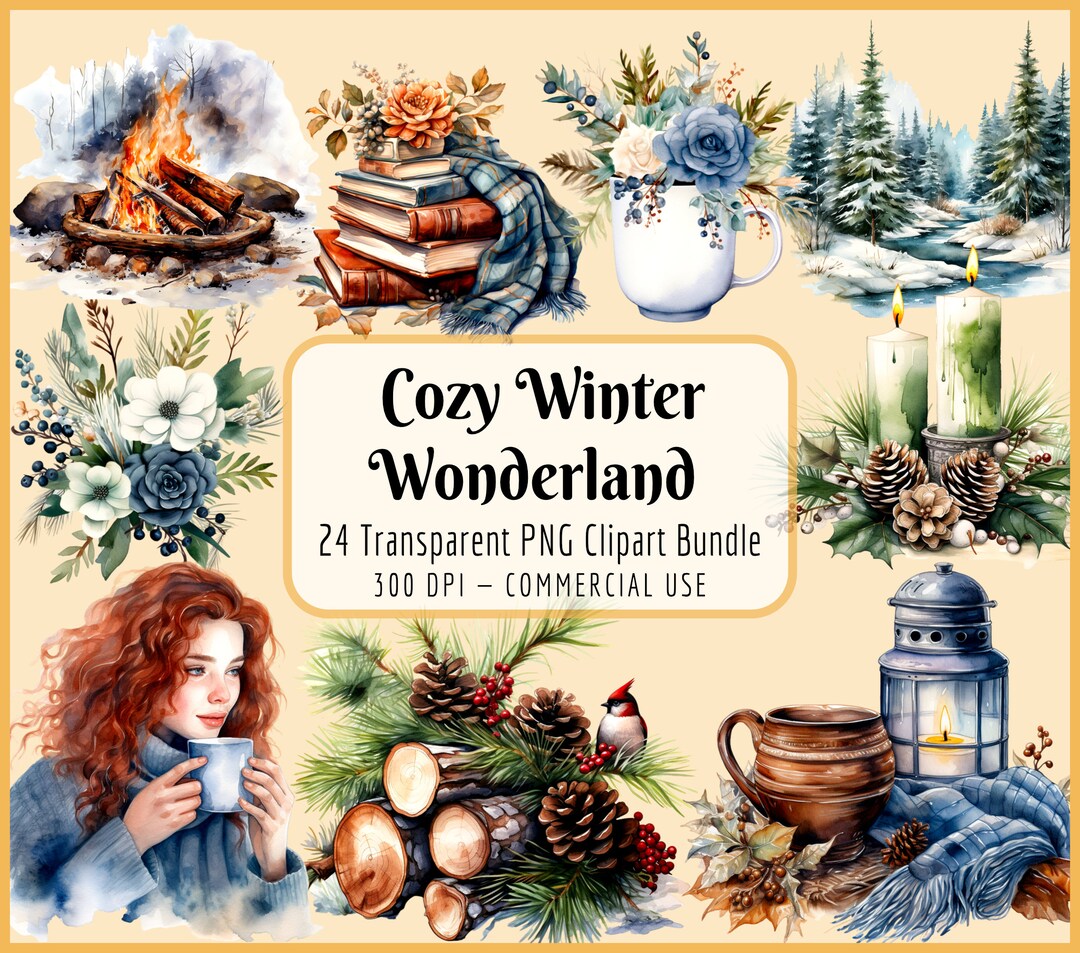 Cozy Winter Wonderland Clipart Bundle Snow Day Hot Chocolate ...