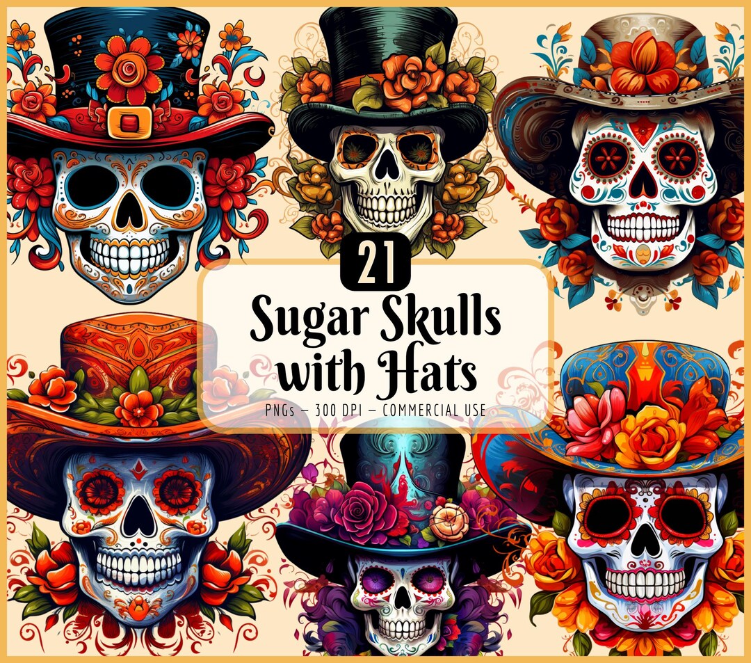 Sugar Skulls With Hats Clipart Bundle | Day of the Dead, Dia De Los ...