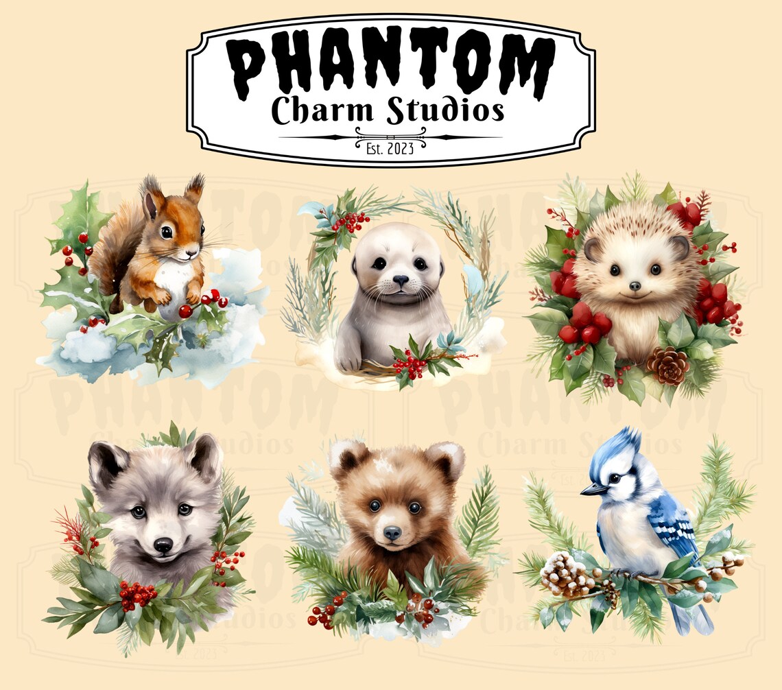 Christmas Baby Animals Clipart Bundle | Watercolor, Woodland, Cute Xmas ...