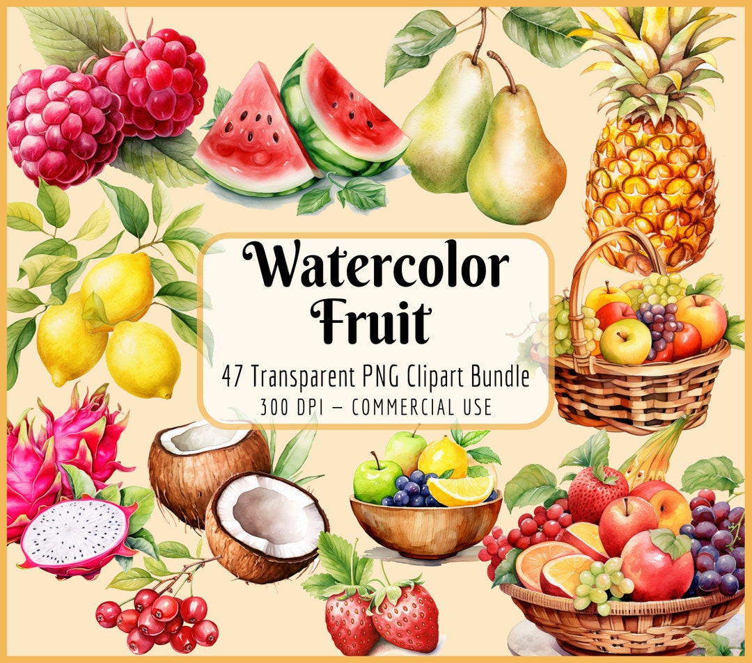 Watercolor Fruit Clipart Bundle Tropical Fruit Variety, Colorful Sweet ...