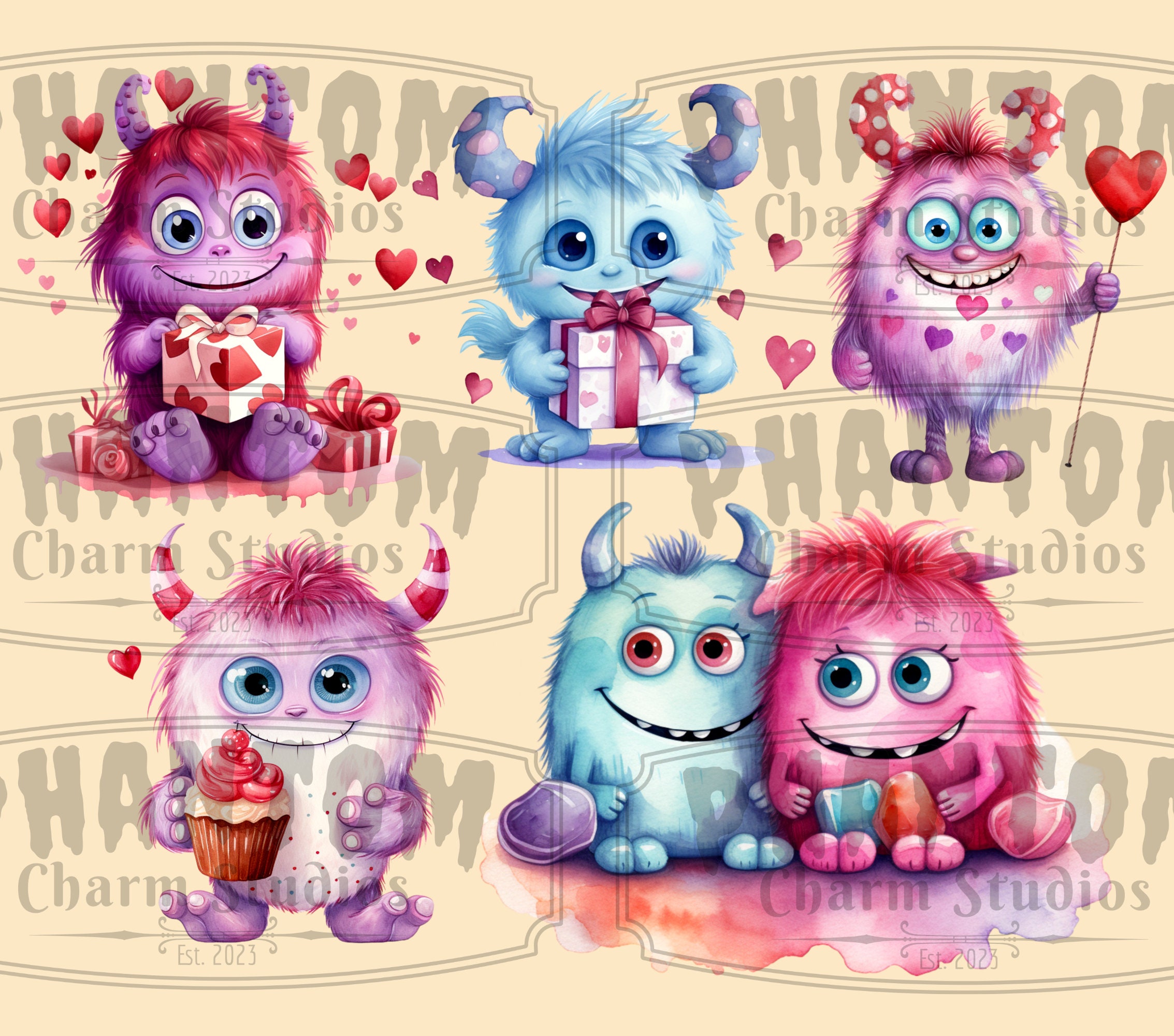 Cute Valentine's Monsters Clipart Bundle Valentines Day Clipart ...