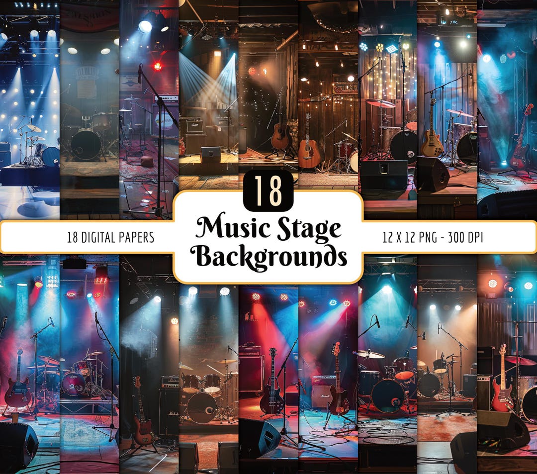 Music Stage Digital Paper Pack | Concerts, Dive Bar, Honky Tonk ...