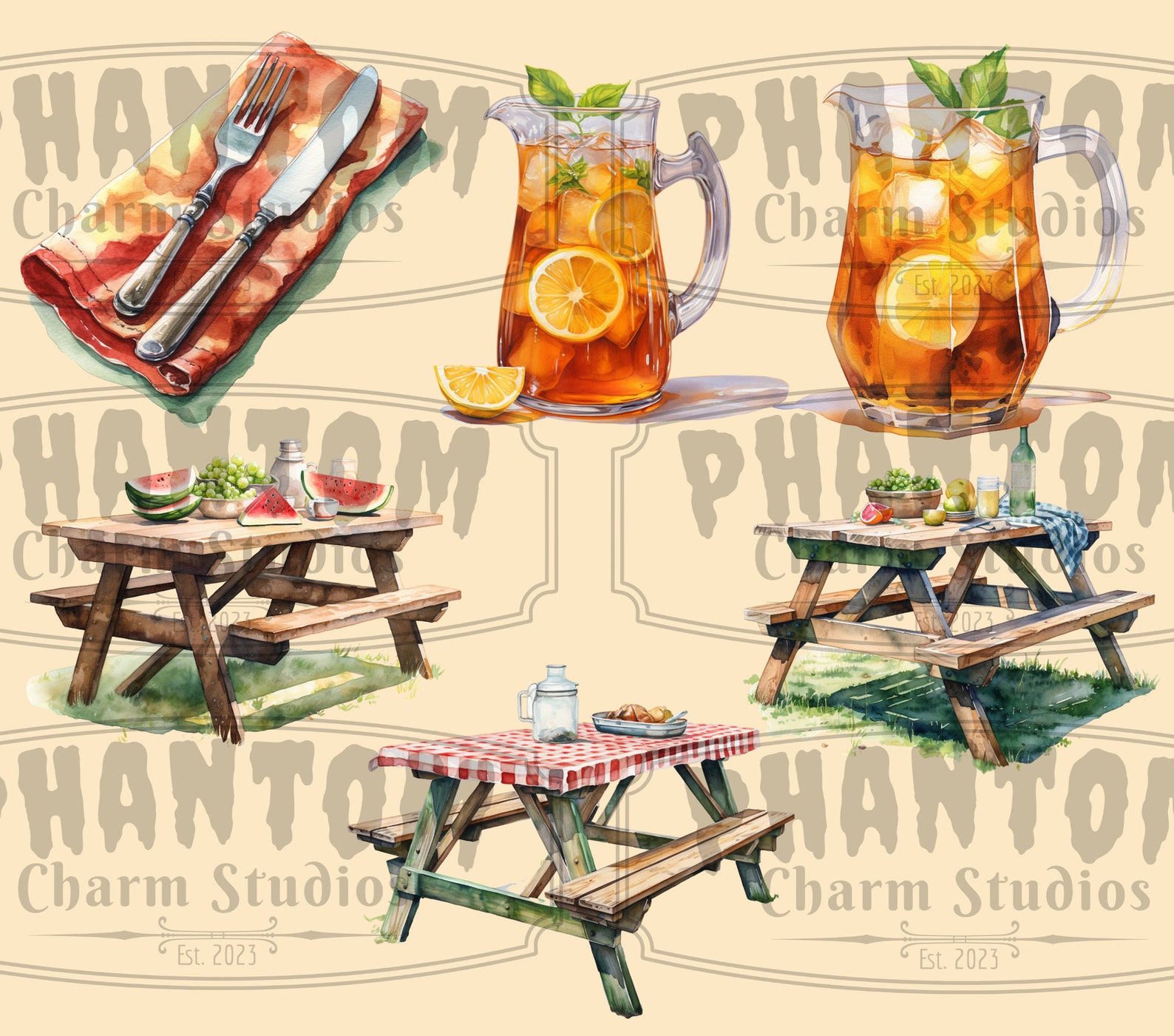 Watercolor Picnic Clipart Bundle | Outdoor Spring Summer Picnic Baskets ...