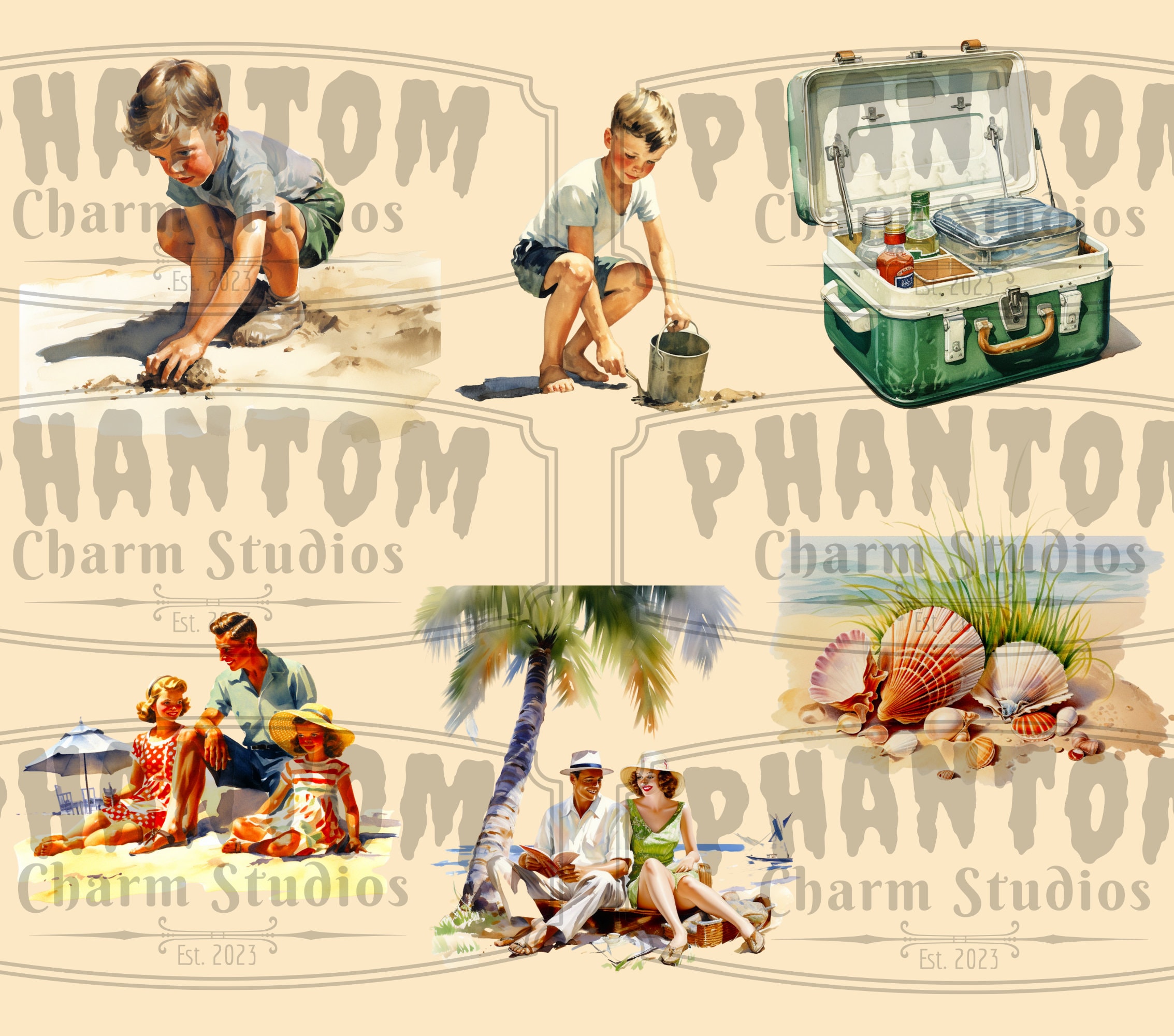 Vintage Beach Vacation Clipart Bundle I 1950s Retro Summer Vibes, Ocean ...