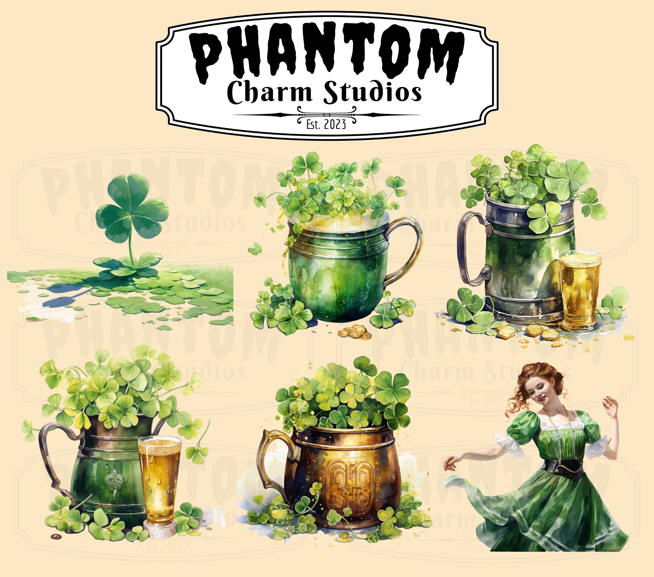 St Patricks Day Clipart Bundle Saint Patrick Shamrock, Rainbow Pot of ...