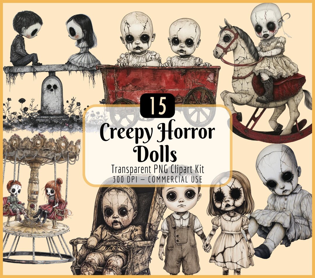 Creepy Horror Dolls Clipart Kit | Haunted Doll, Eerie, Scary, Spooky ...