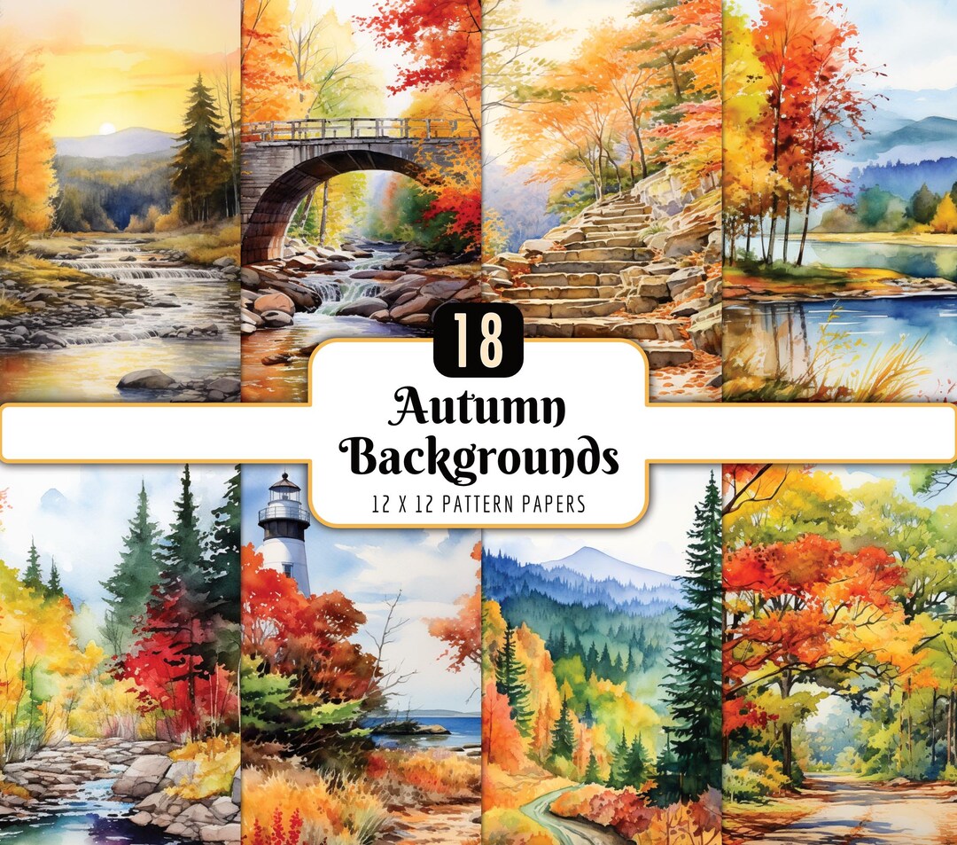 Watercolor Autumn Backgrounds: Digital Paper Pack, Fall Landscapes ...