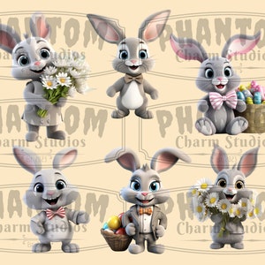 Easter 3D Bunnies Clipart Bundle I Spring Flowers, Cute Bunny, Easter ...