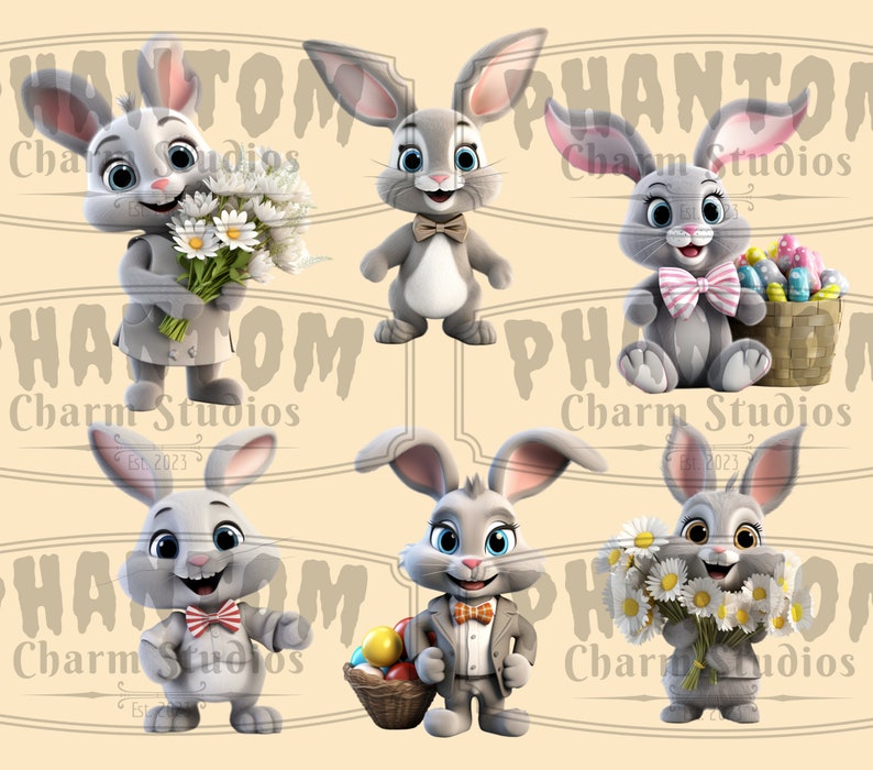 Easter 3D Bunnies Clipart Bundle I Spring Flowers, Cute Bunny, Easter ...