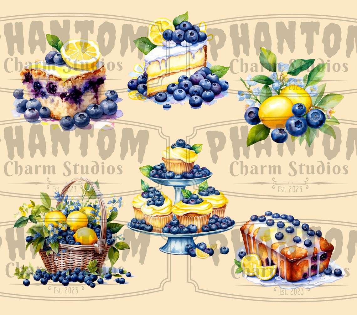 Blueberry Lemon Clipart Bundle Watercolor Food Dessert PNG Fruit ...