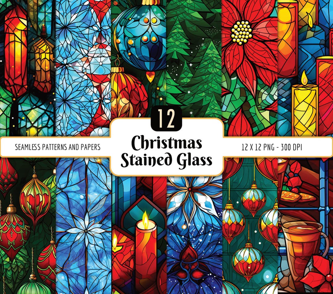 Christmas Stained Glass Seamless Patterns | Digital Paper Pack, Classic ...