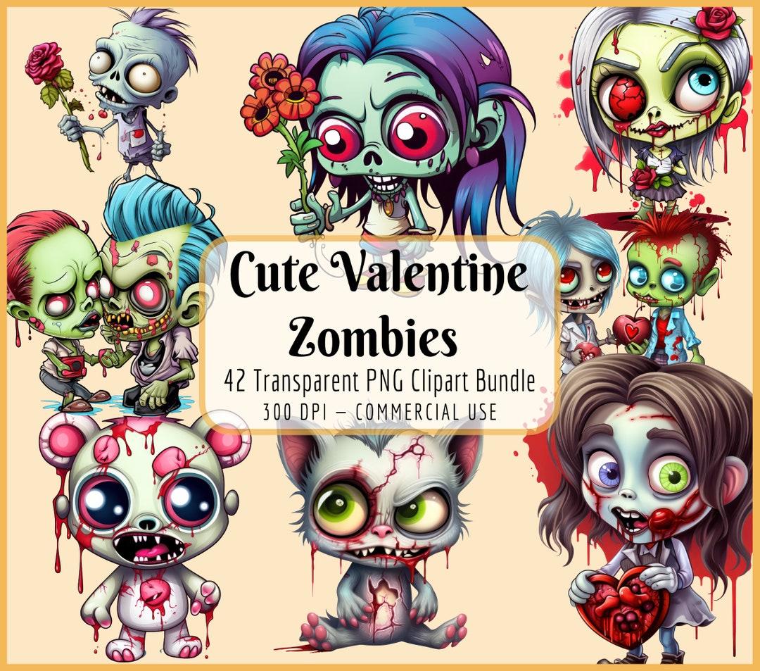 Cute Valentine's Day Zombies Clipart Bundle Gothic Creepy Love Clipart ...
