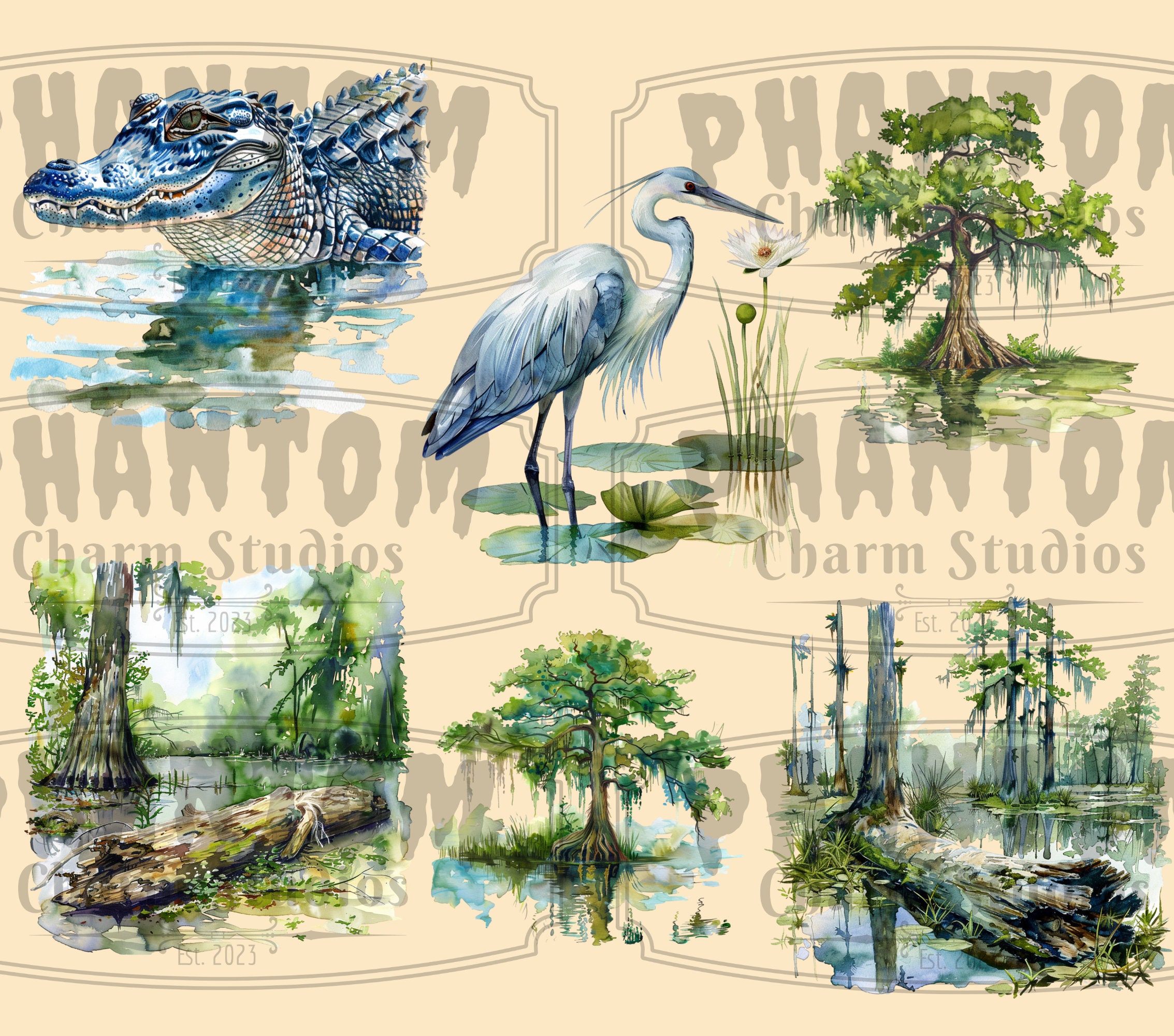 Bayou Plants and Animals Clipart Bundle I Southern Landscape Botanical ...