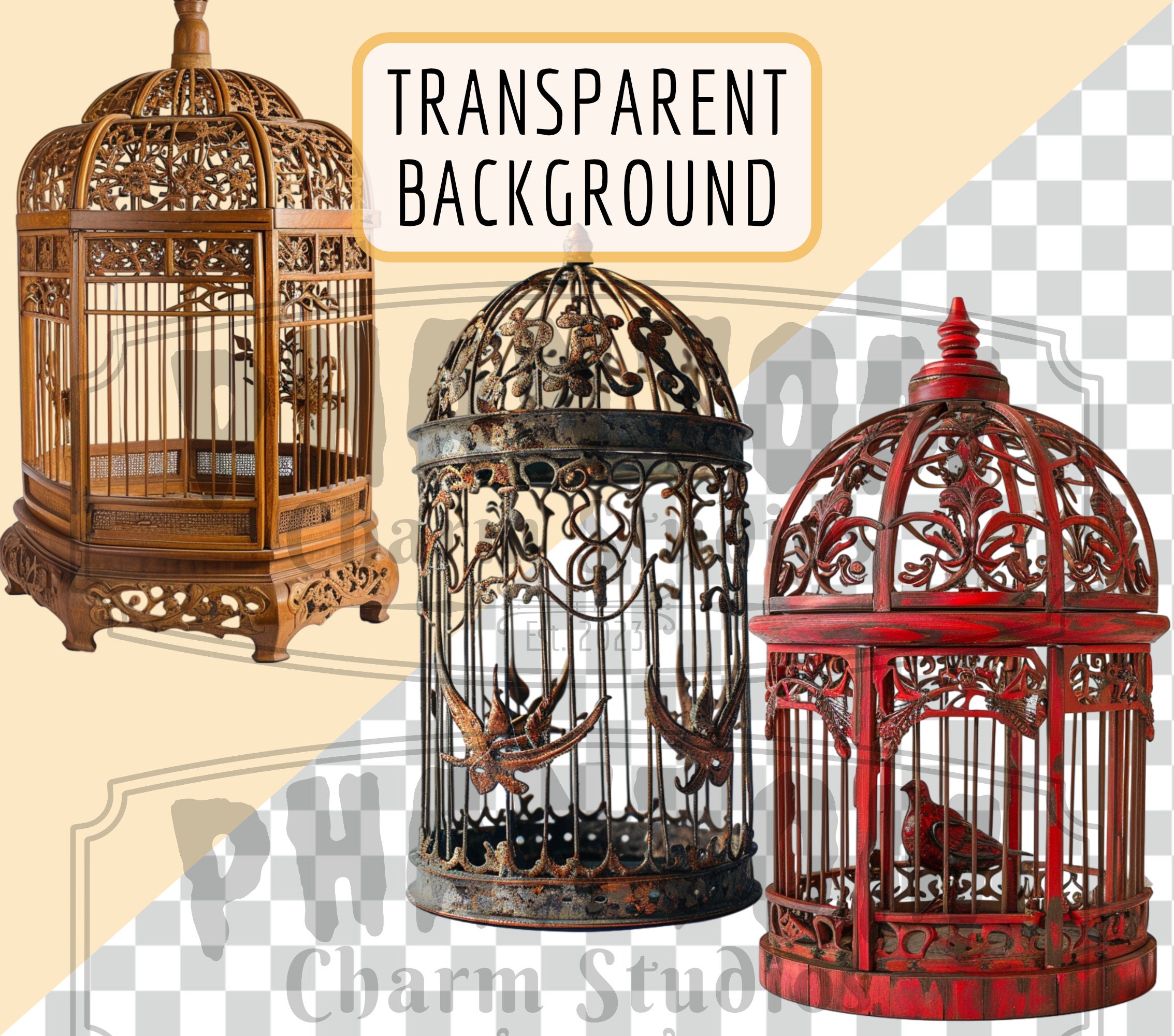 Ornate Vintage Bird Cages Clipart Bundle I Vintage Ephemera, Antique ...
