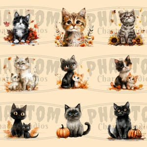 Autumn Cats Clipart Bundle | Watercolor, Cozy Fall Graphics, Pumpkins ...
