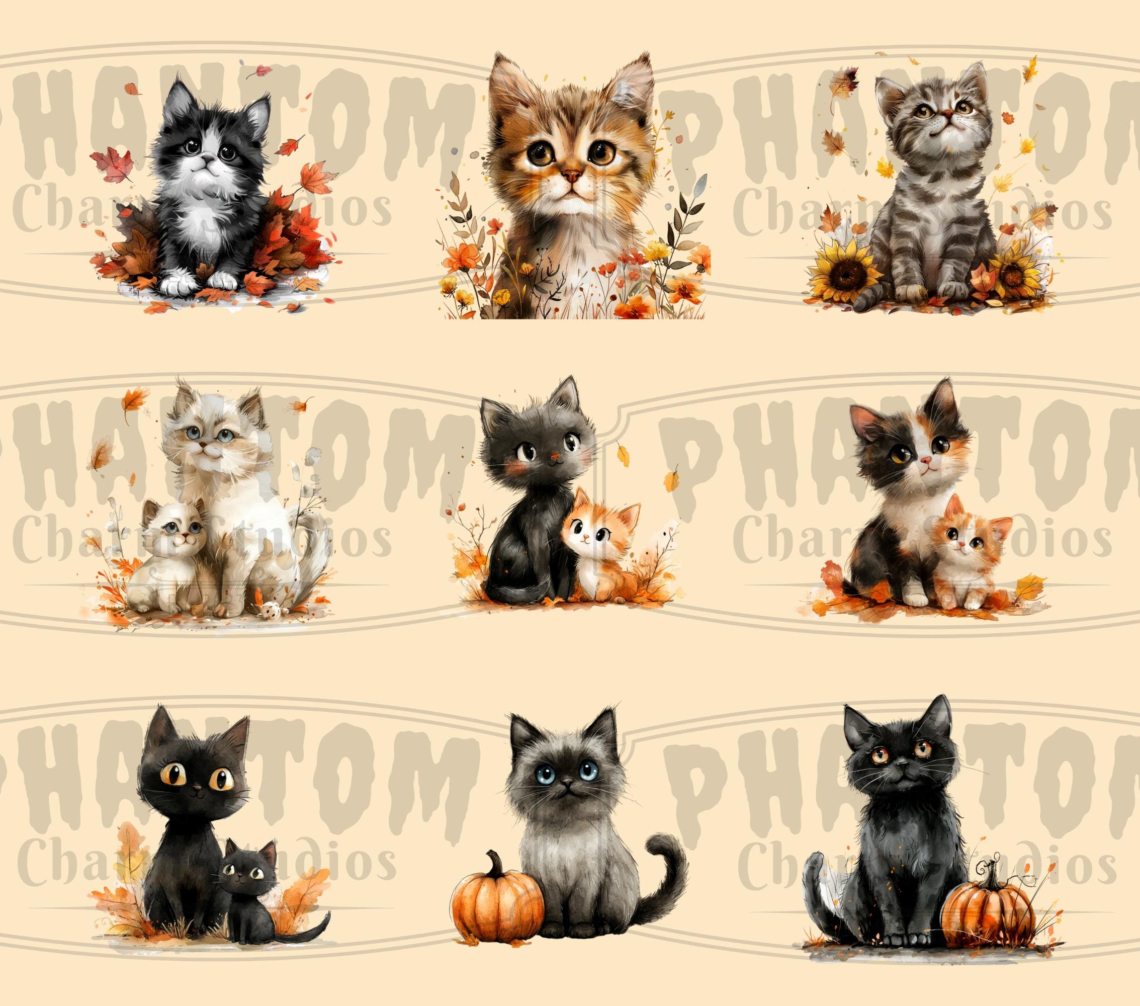 Autumn Cats Clipart Bundle | Watercolor, Cozy Fall Graphics, Pumpkins ...