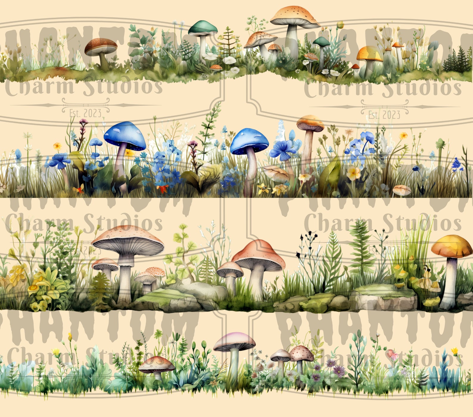 Mushroom & Wildflower Borders Clipart Bundle I Watercolor, Toadstools ...