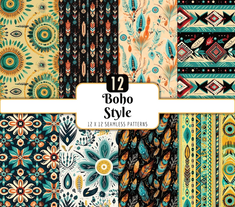 Boho Style Seamless Patterns: Southwest Aztec Digital Paper Pack (PNG ...