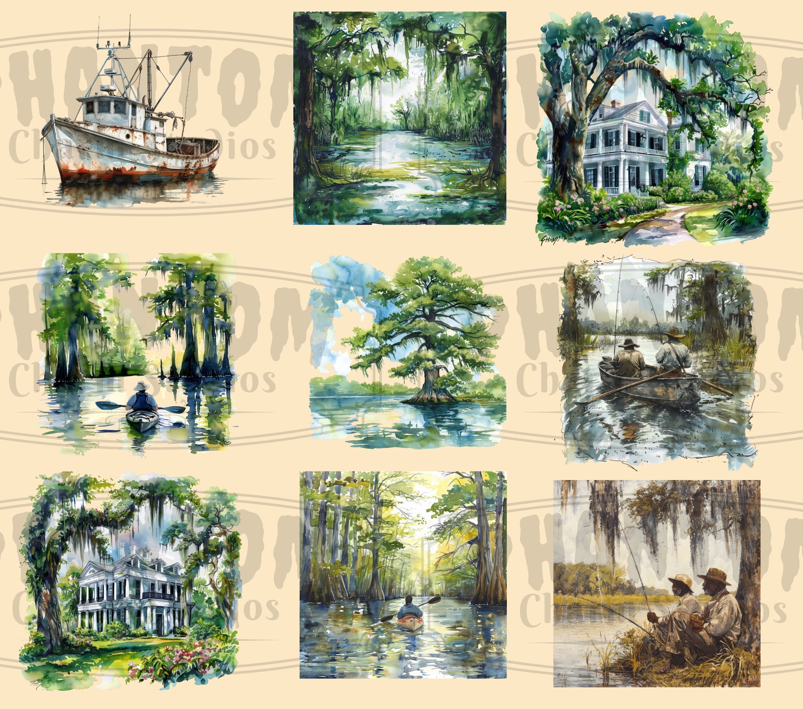 Watercolor Bayou Clipart Bundle I Louisiana, Southern Landscape ...