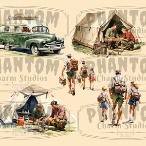 Vintage Camping Vacation Clipart Bundle I Watercolor Campsite Tent ...