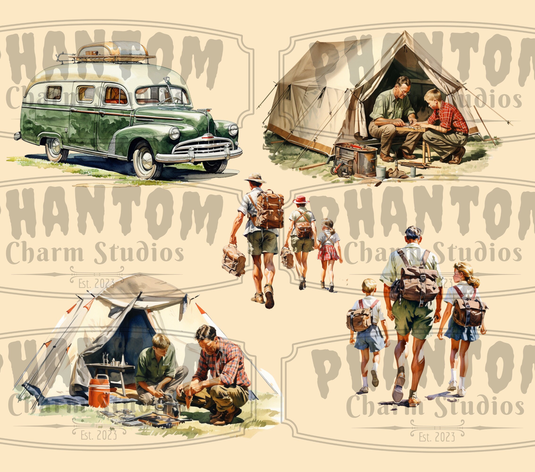 Vintage Camping Vacation Clipart Bundle I Camping Design PNG Camp Life ...