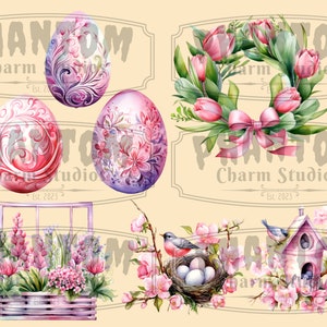 Pink Easter Clipart Bundle | Watercolor, Pastel Spring, Kids, Easter ...