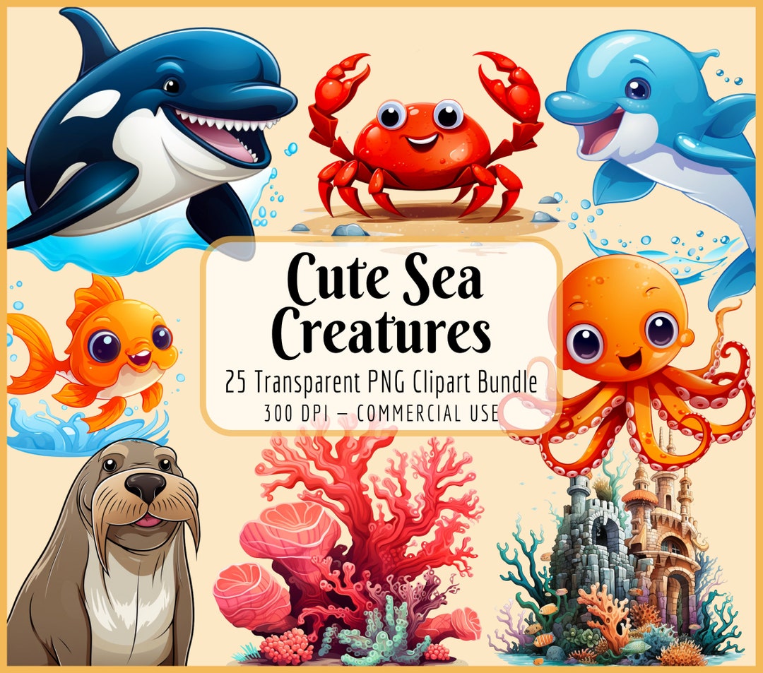Cute Sea Creatures Clipart Bundle | Ocean, Under the Sea, Baby Shower ...