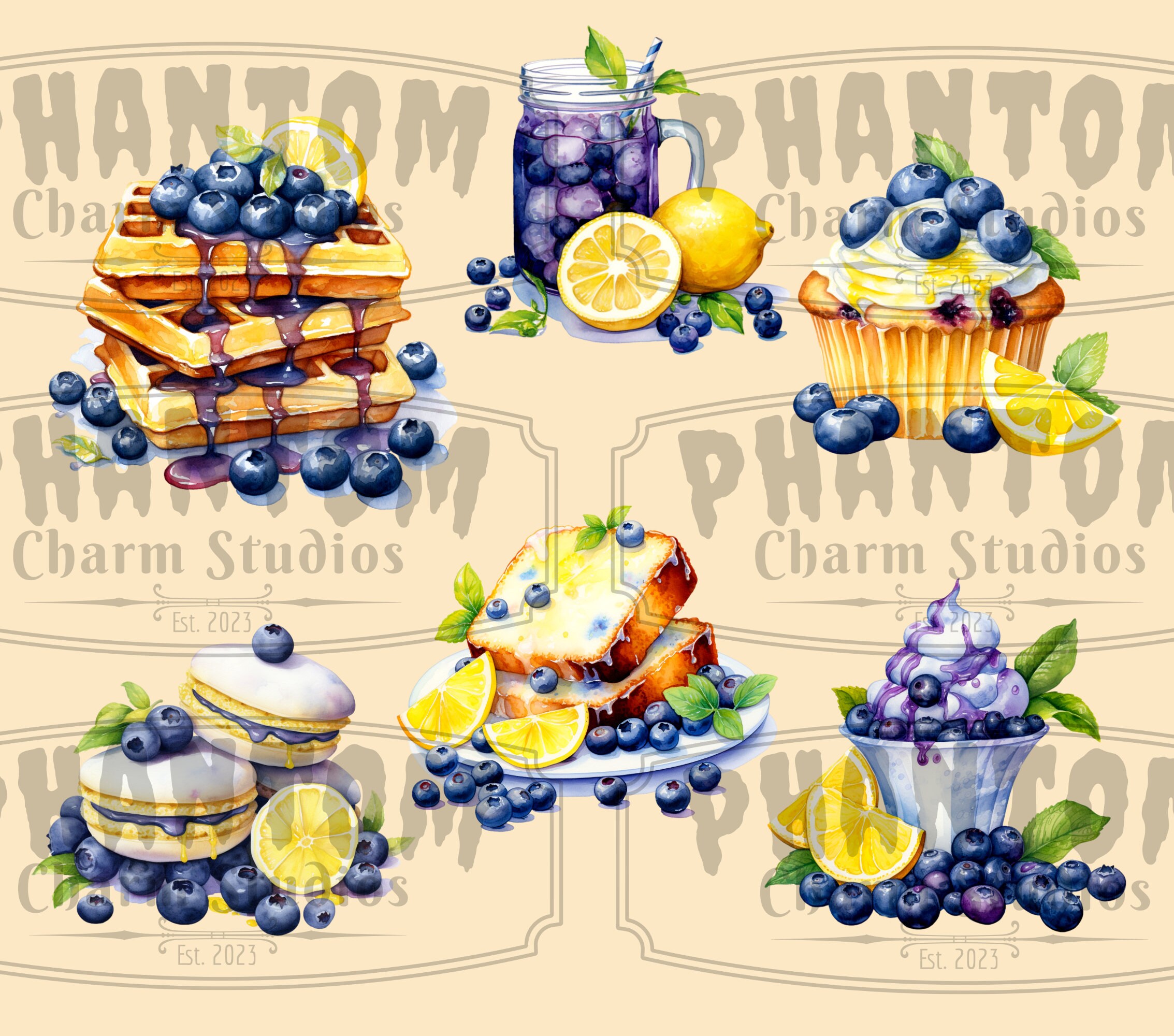 Blueberry Lemon Clipart Bundle | Watercolor, Dessert, Fruit, Menu ...