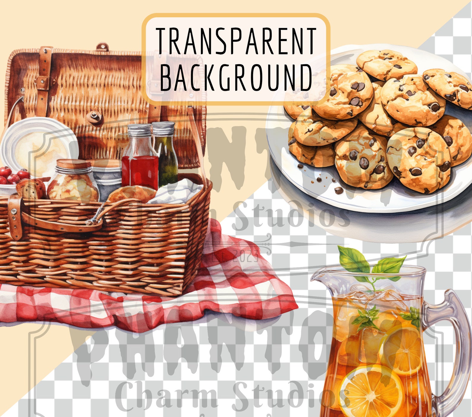 Watercolor Picnic Clipart Bundle | Outdoor Spring Summer Picnic Baskets ...