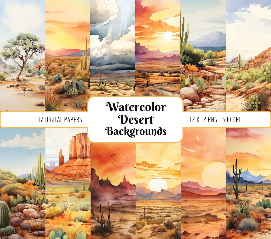 Watercolor Desert Backgrounds | Southwestern Canyon Landscape Natural ...