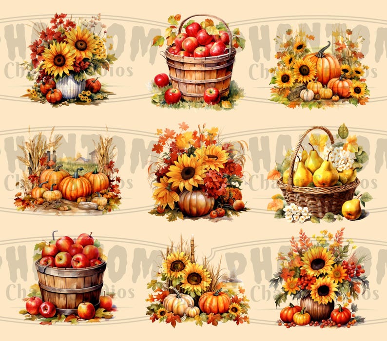 Cozy Autumn Clipart Bundle Fall Graphics, Sunflowers, Pumpkins ...