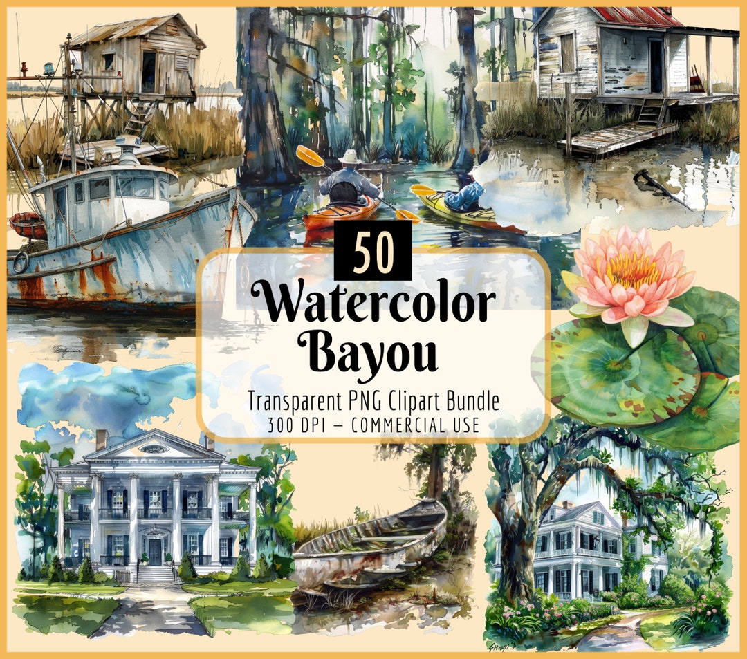 Watercolor Bayou Clipart Bundle I Louisiana, Southern Landscape ...