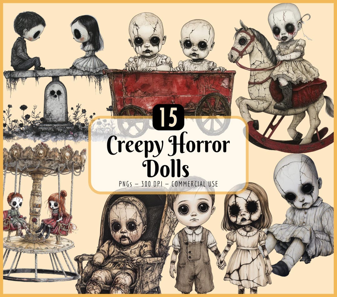 Creepy Horror Dolls Clipart Kit | Haunted Doll, Eerie, Scary, Spooky ...
