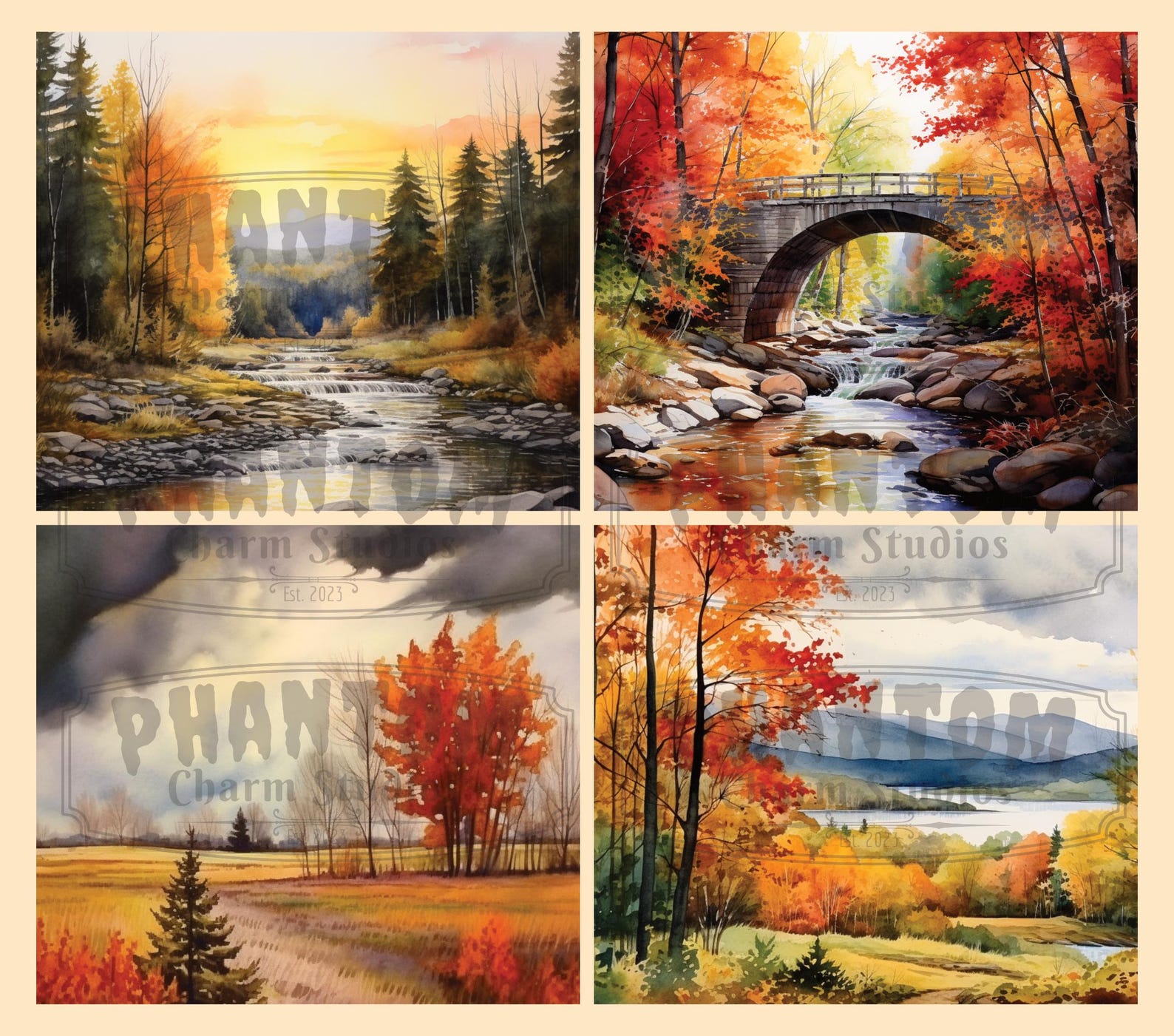 Watercolor Autumn Backgrounds: Digital Paper Pack, Fall Landscapes ...