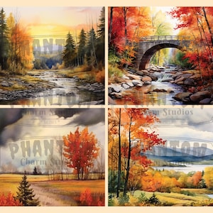 Watercolor Autumn Backgrounds: Digital Paper Pack, Fall Landscapes ...