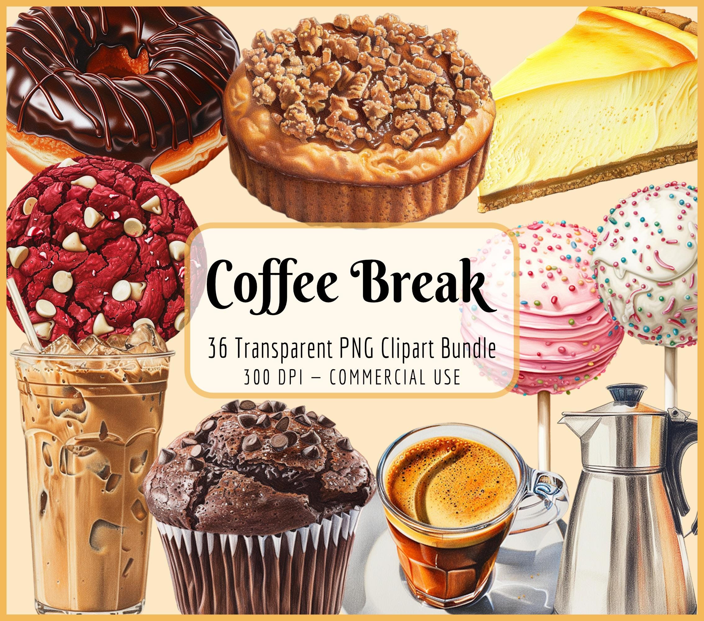 Coffee Break Clipart Bundle I Iced Coffee Drinks, Cappuccino Espresso ...