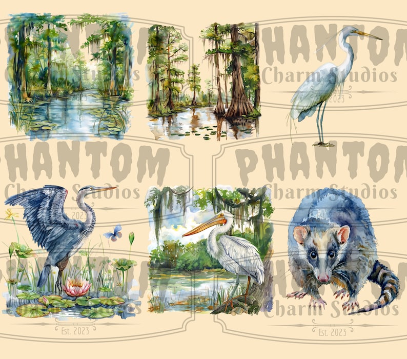 Bayou Plants and Animals Clipart Bundle I Southern Landscape Botanical ...