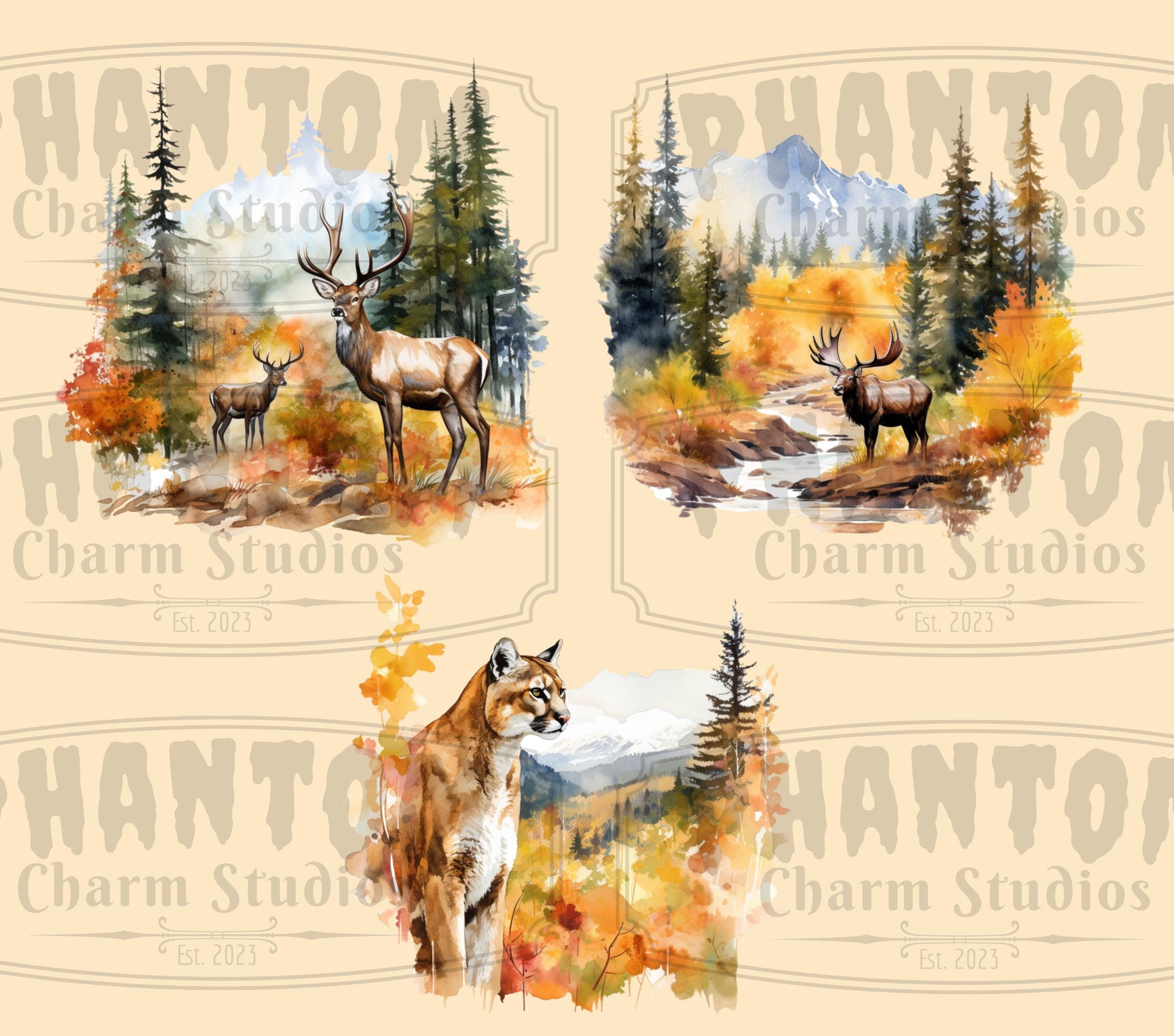 Autumn Forest Scenes Clipart Kit I Watercolor, Fall Landscape, Seasonal ...